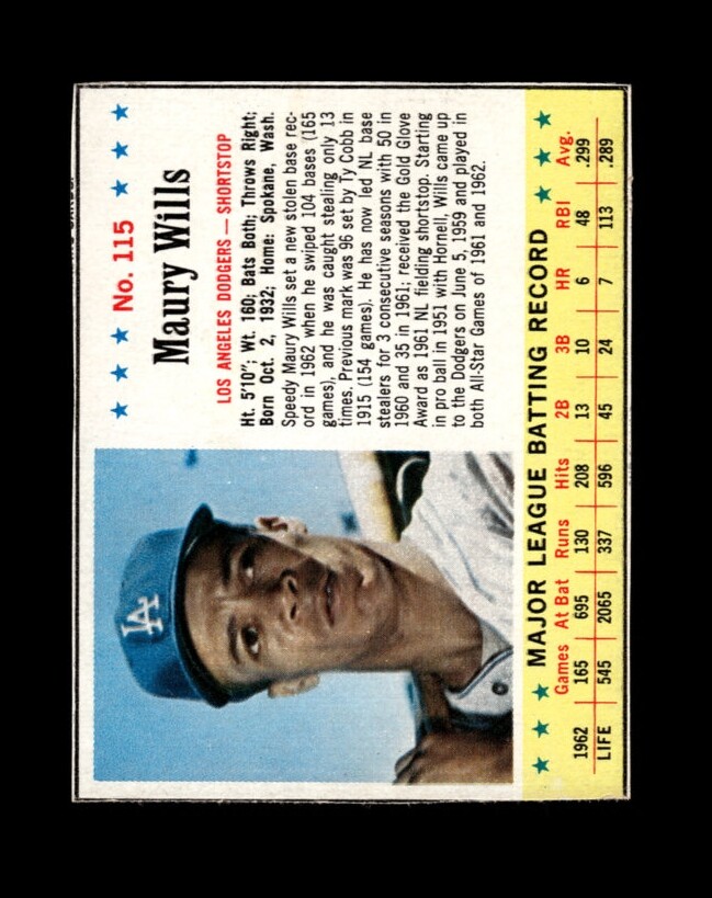 1963 Jello Set-Break #115 Maury Wills EX-EXMINT *GMCARDS* | eBay