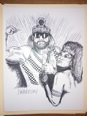 MACHO KING Pro Wrestling WWE WWF WCW nWo Original Figure Drawing PRINT ...