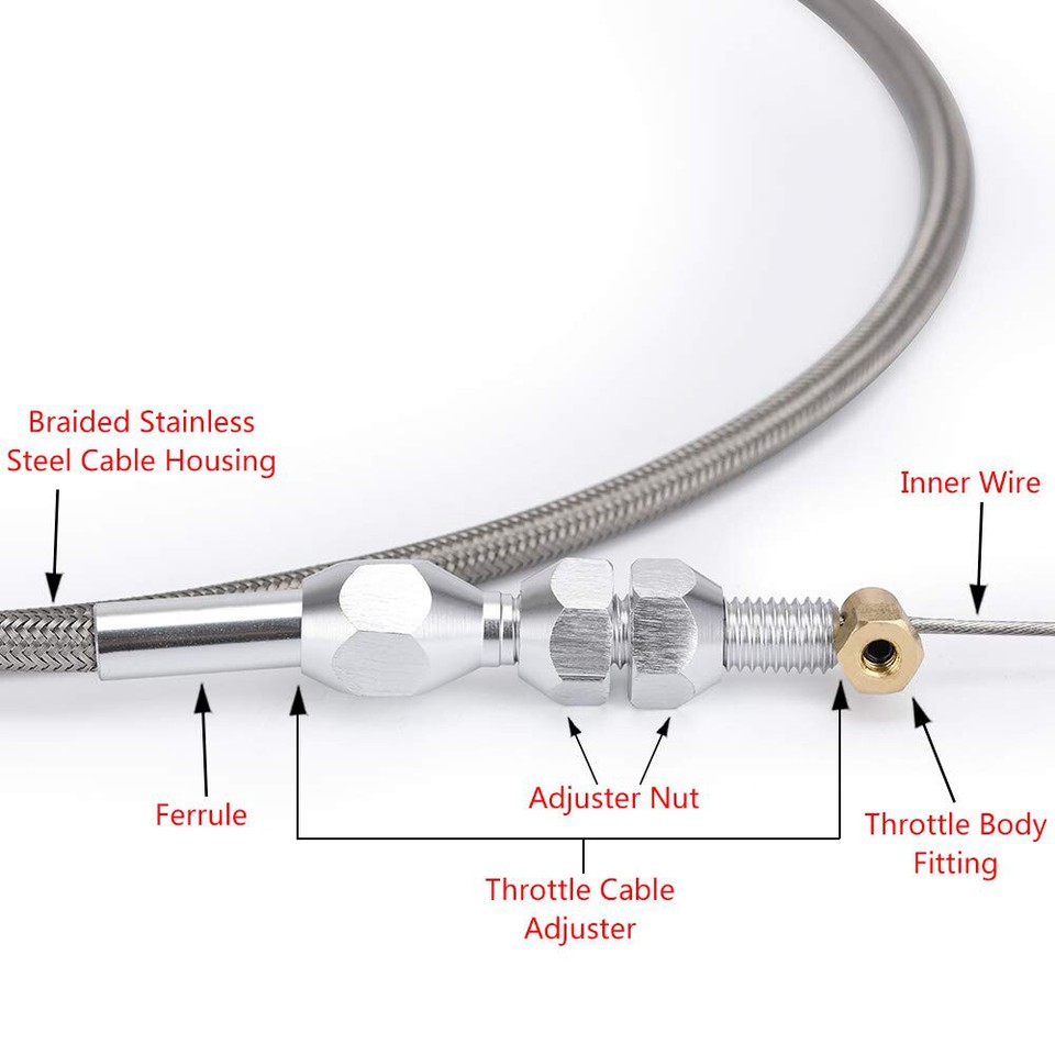 Universal 36" Stainless Steel Throttle Cable for Chevy LS1 4.8L 5.3L 6 ...