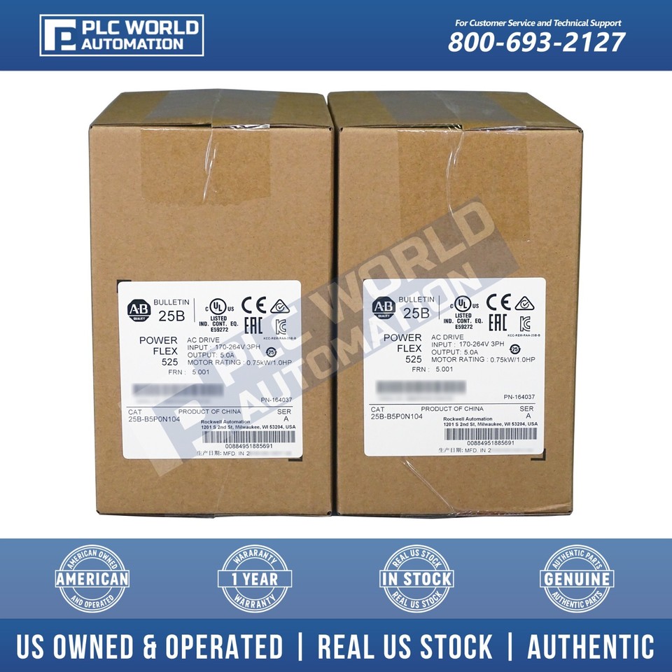 Allen Bradley 25B-B5P0N104 PowerFlex 525 AC Drive 0.75kW 1Hp, New ...