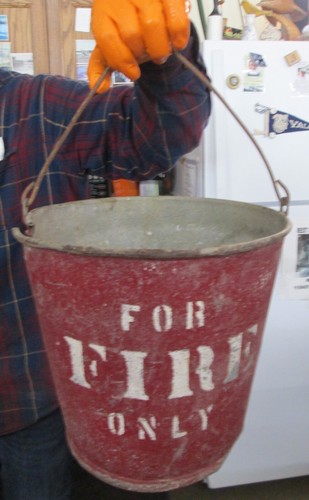Antique Red Metal Fire Bucket Extinguisher Pail Round Bottom FOR FIRE ...