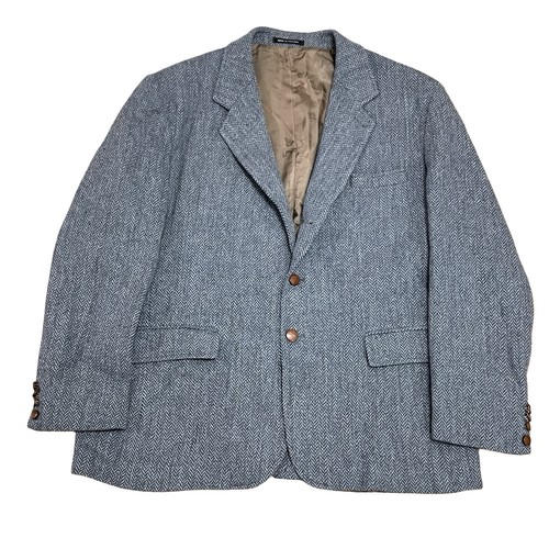 Vtg Orvis Harris Tweed Blazer 46 R US Sport Coat Jacket Blue Grey ...