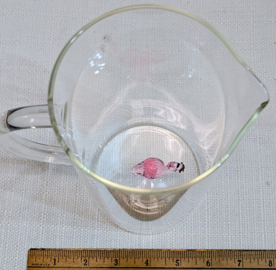Flamingo Pitcher & 4 Drinking Glasses Decanter Set w/Pink Blown Glass ...