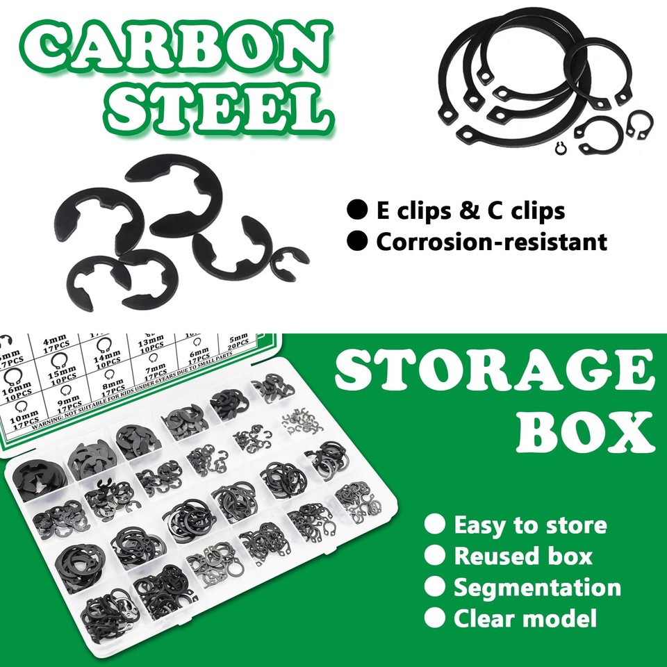 330PCS Snap Rings Assortment Kit E Clips Assortment Kit 2MM-12MM and C ...