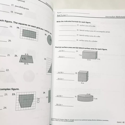 ABeka Grade 7 7th Intermediate Mathematics Student Quizzes and Tests ...