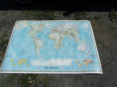 Vintage- Used- 2 sided World Map- National Geographic- Measures 89 x 98 ...