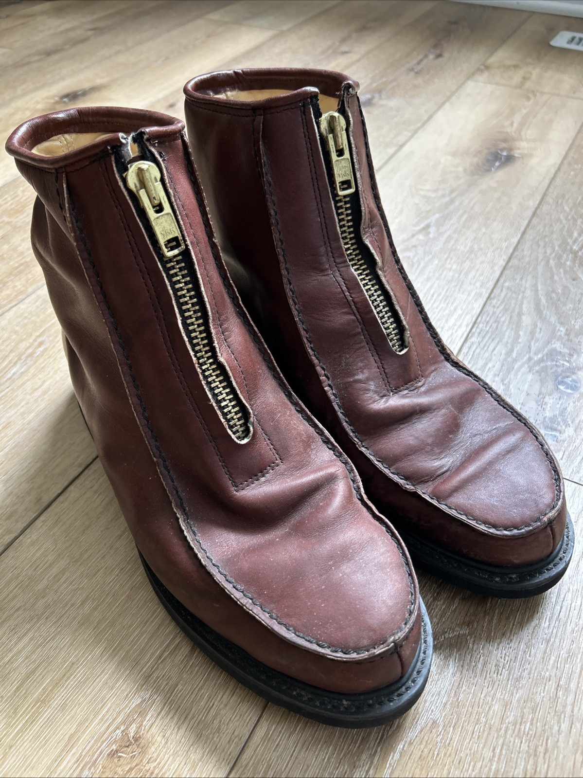 HH Double H Stadium Boots Brown Leather sz 13 D Zip S… - Gem