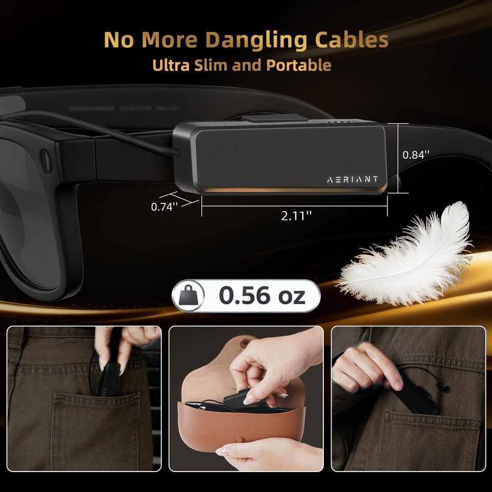 AERIANT On-The-Go Battery Pack for RayBan Meta Glasses, Ultra-Light ...