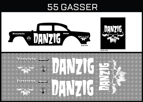 HotWheels(1/64), 55 Gasser "Danzig Skull" Waterslide, Printed White ...