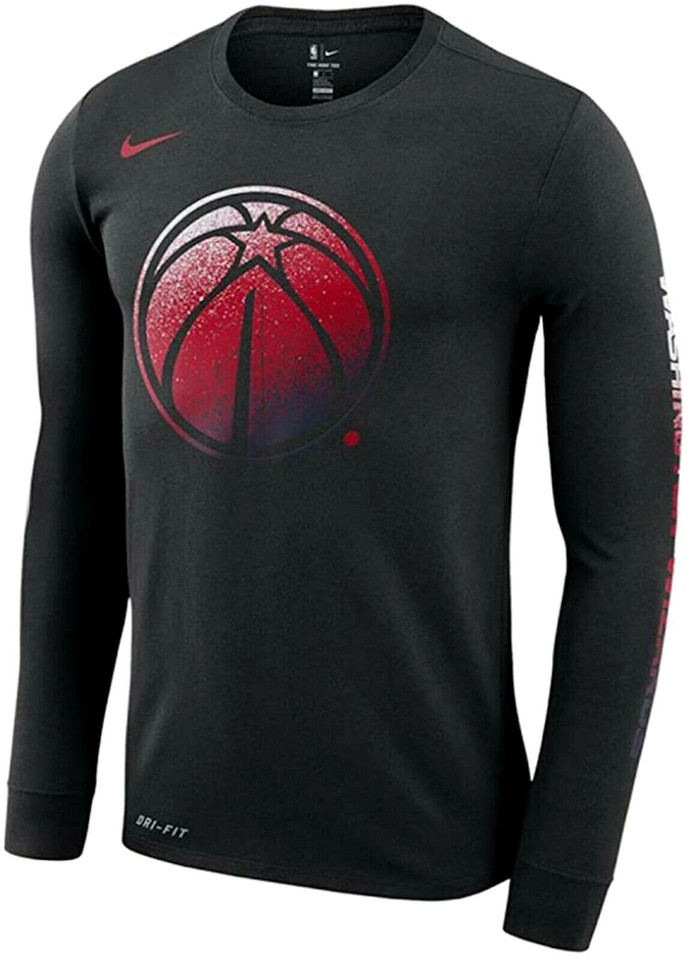 NIKE Washington Wizards Logo Long Sleeve Shirt Large Black Red ...