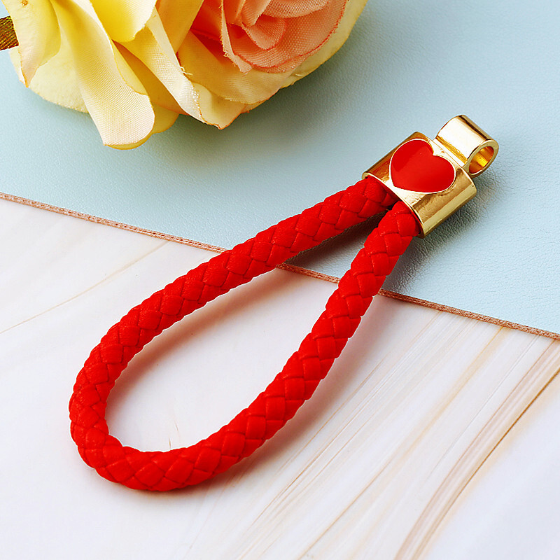 Heart-shaped Diy Car Keychain With Woven Rope Metal Lucky Bag Keychain ...