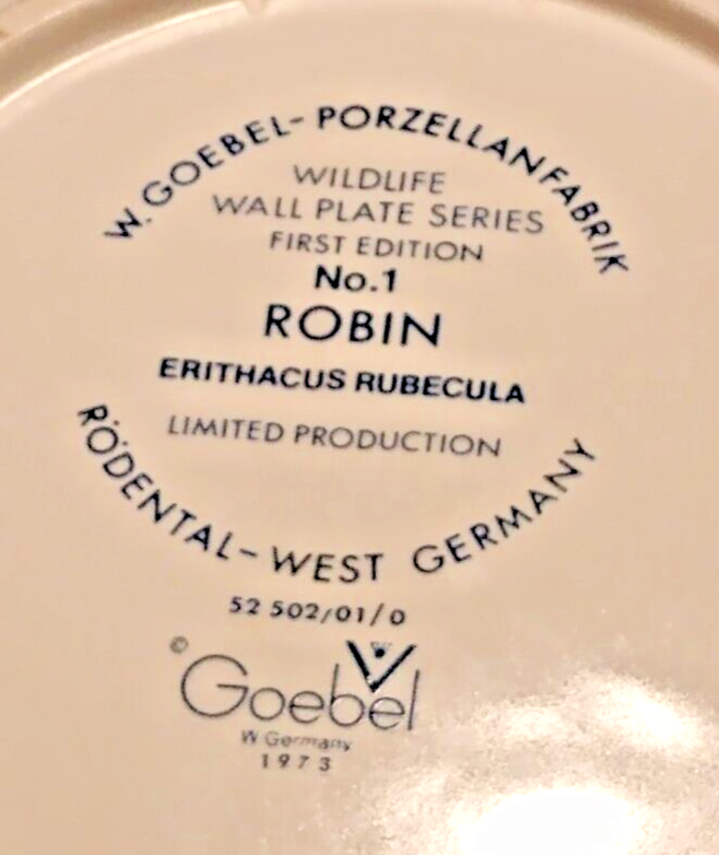 1973 W. Goebel Robin Bird Wildlife Plate Series First Edition - Germany ...