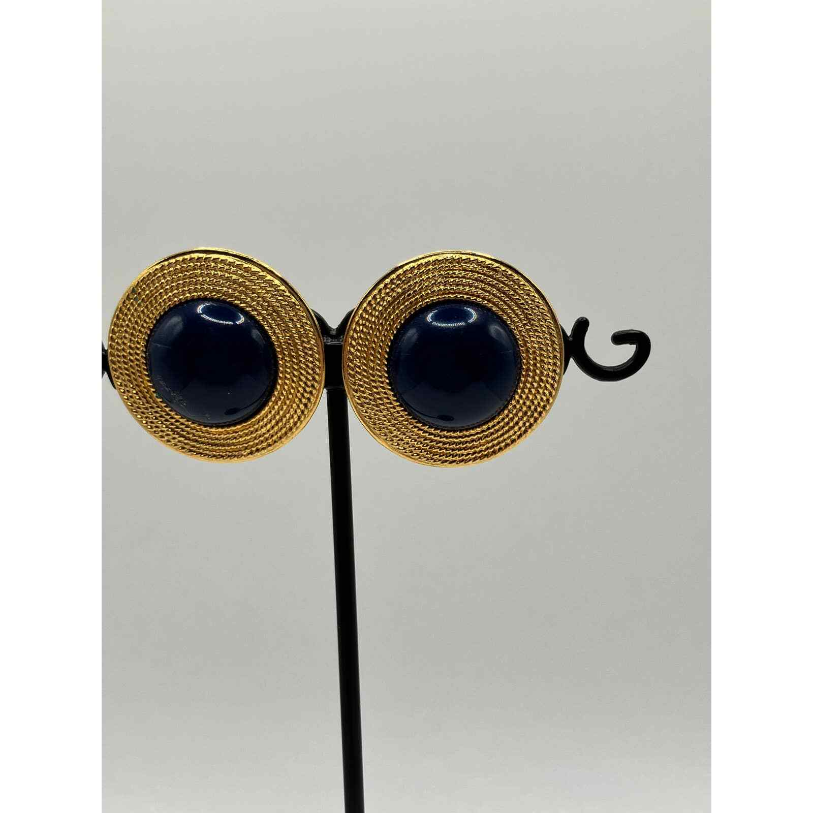 Napier Gold-Plated Modern Black Dome Earrings! - Gem