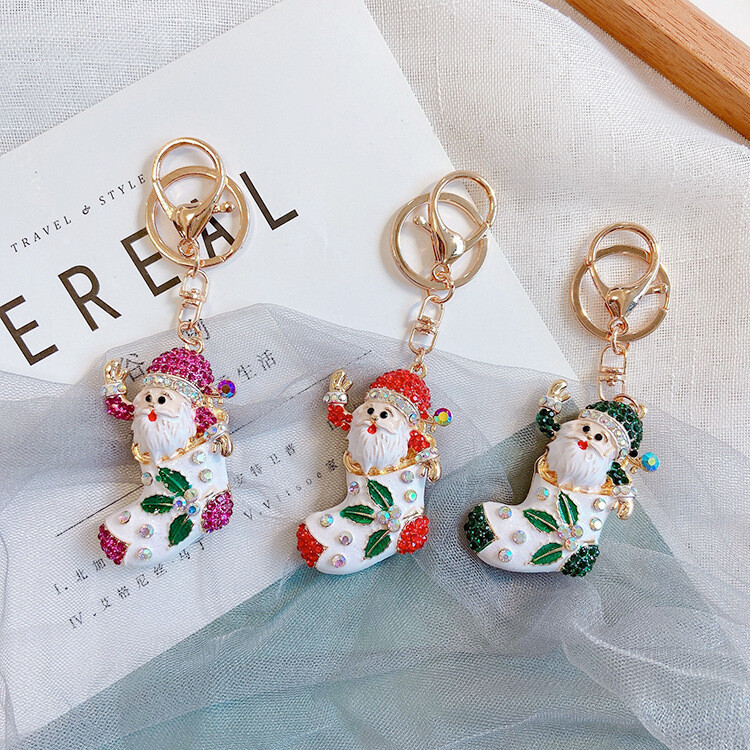 Festive Christmas Keychain Santa Claus Gift Car Key Ring With Santa ...