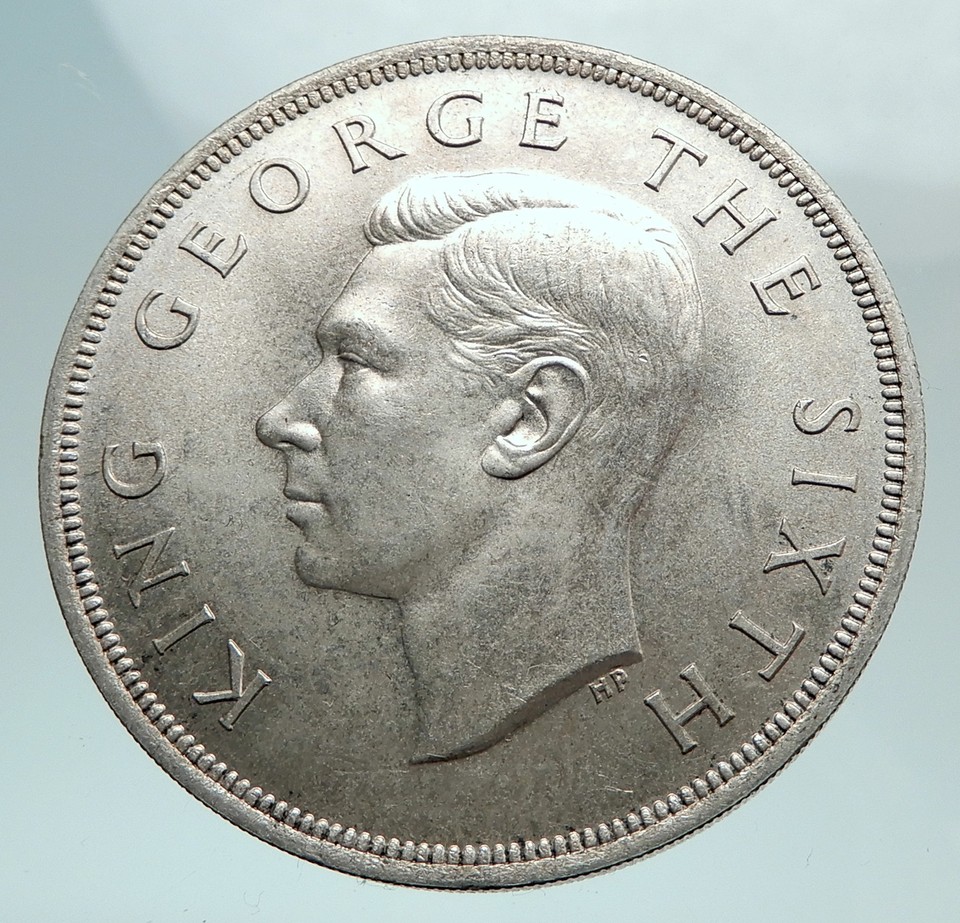 1949 NEW ZEALAND SILVER FERN PLANT Crown Coin under UK King George VI ...