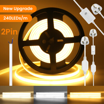 Dimmable Neon COB LED Strip Lights 220V Flexible Rope Lamp UK Plug ...