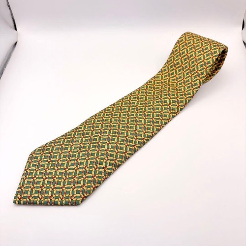 Hermes Hermès Tie, Green, Belt Motif, All-Over Pattern, 100% Silk | eBay