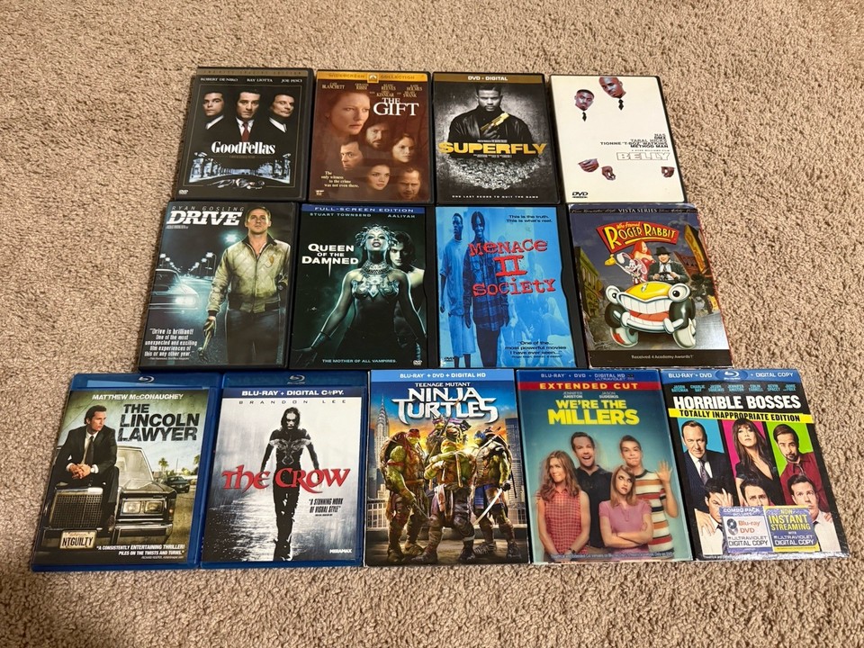 Lot of 13 Blu-ray DVD Movies Crow Roger Rabbit Goodfellas Drive Roger ...