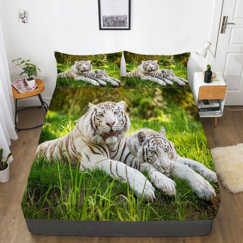 Tigers Raptors Wildlife Bed Decor Fitted Sheet Set Single/Double/Queen ...