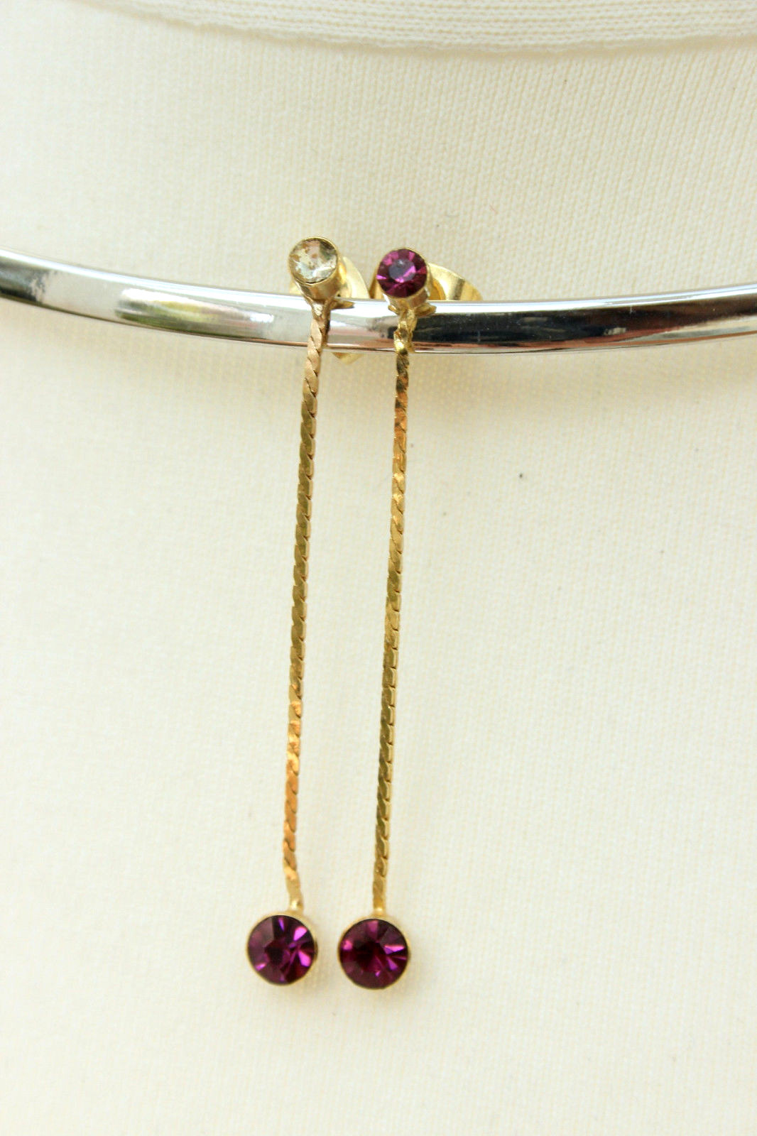 Gold-Plated Chain Dangle Earrings with Red & Clear Rhinestones 1.7 ...