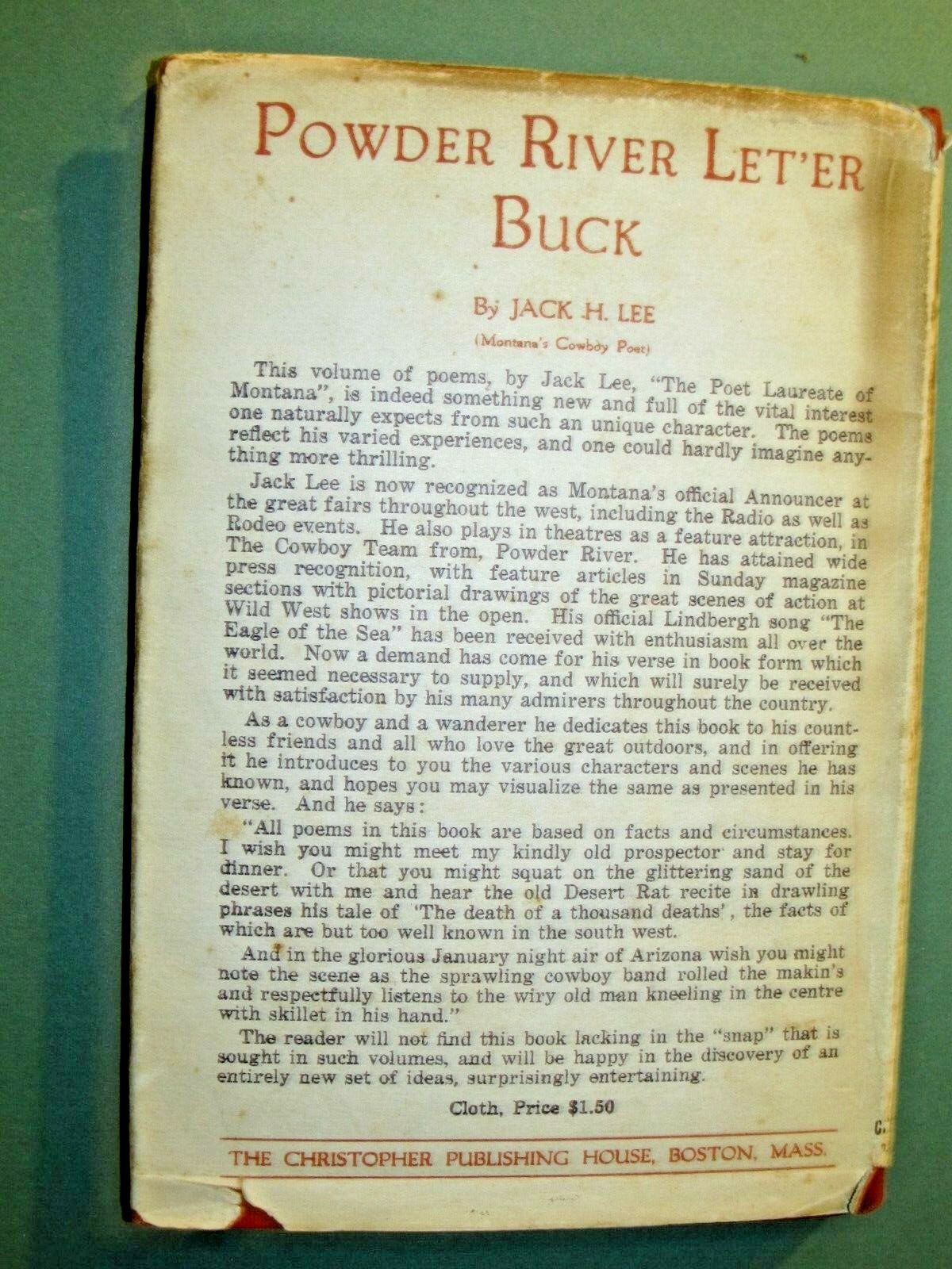 POWDER RIVER LET'ER BUCK BY JACK H. LEE, | eBay