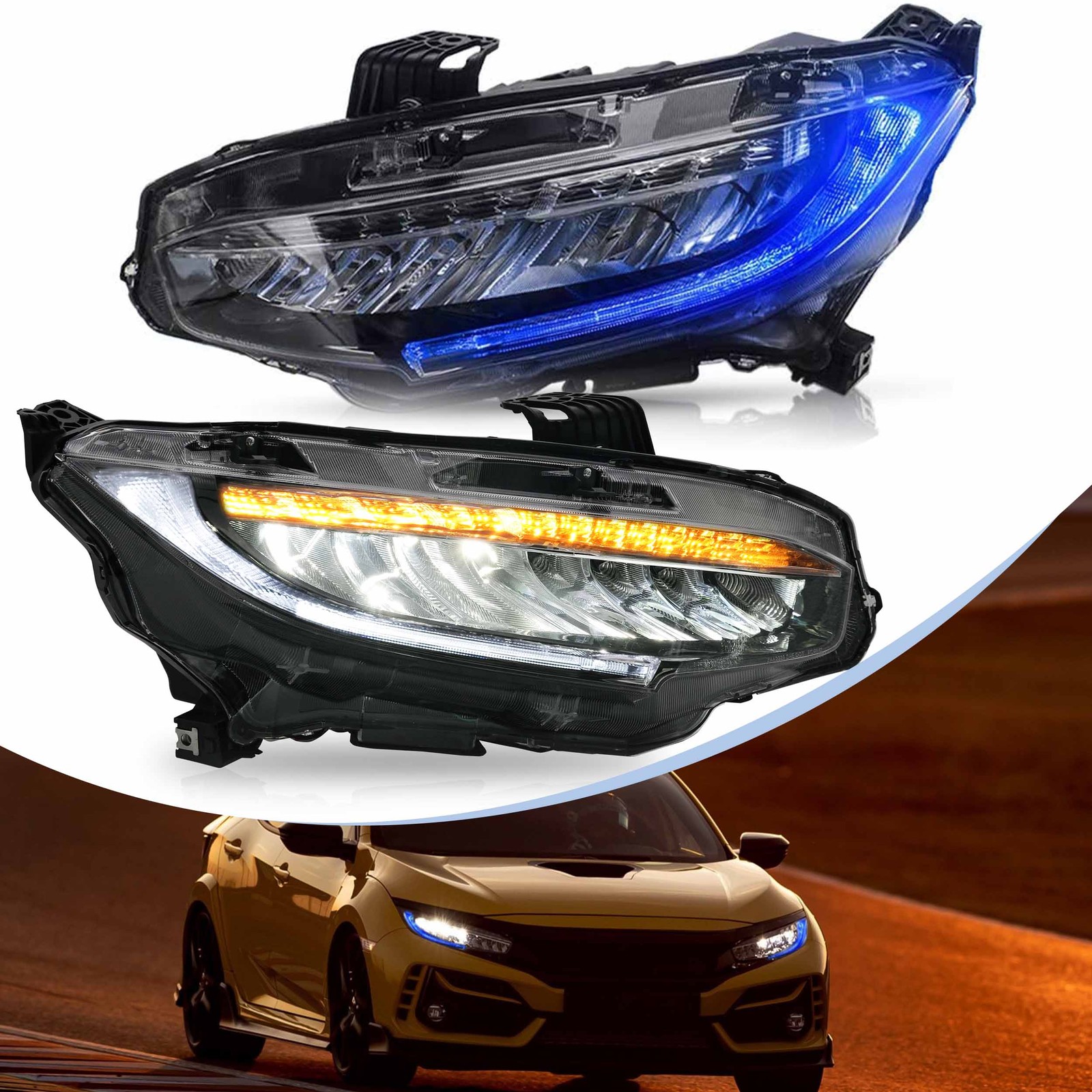 Vland Full Led Headlights For 2016 2021 Honda Civic 10th Gen Sequential