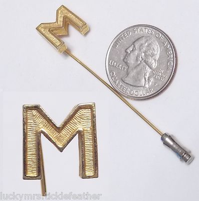 Vintage Initial Stickpin, Letter M, Ridged Texture Goldtone | eBay