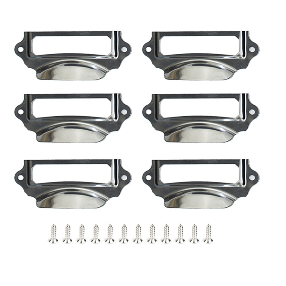 6Pc Metal Drawer Frame Label Tag Shell Pull Handle Cabinet File Name ...