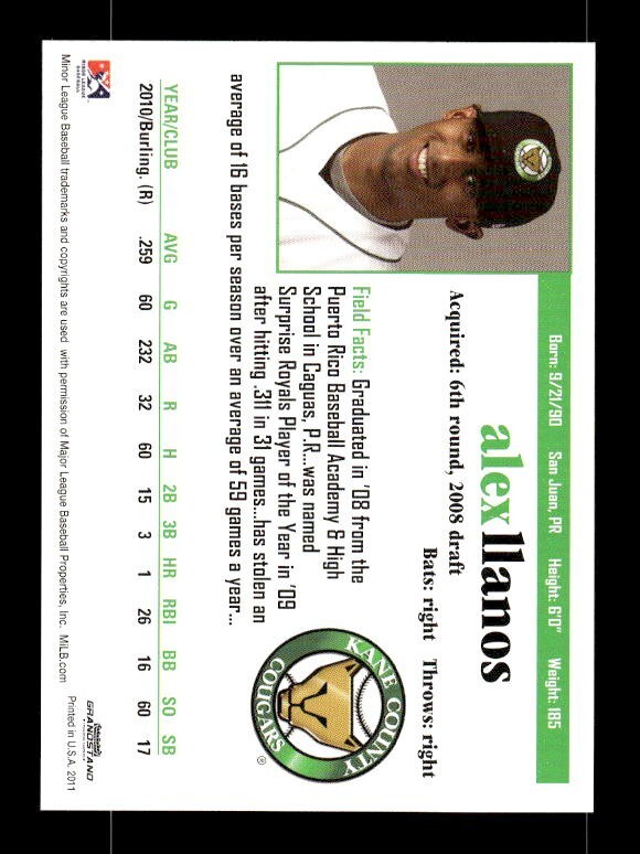 ALEX LLANOS SIGNED 2011 GRANDSTAND KANE COUNTY COUGARS ON-CARD AUTO | eBay