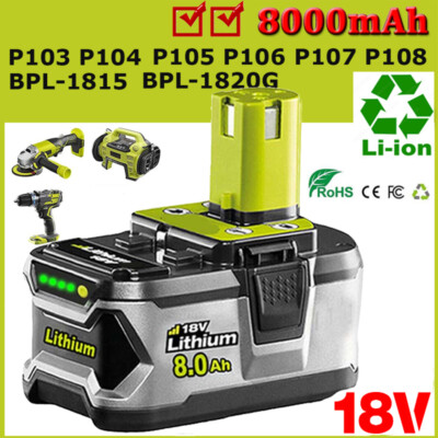 For RYOBI P108 18V High Capacity Battery 18Volt Lithium-Ion NEW 8.0Ah ...