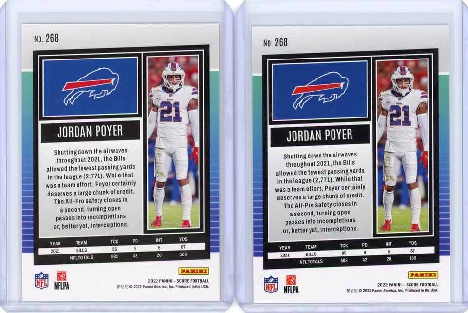 2022 SCORE JORDAN POYER LOT (2) RED SP + BASE #268 BILLS BEAVERS | eBay