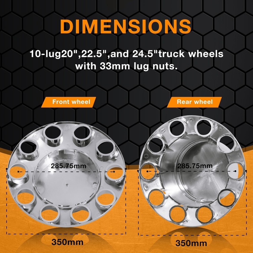Chrome Flat Top Hub Cover Kit 33mm Lug Nut Wheel Axle Covers Semi Truck ...