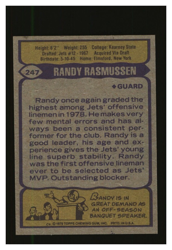 1979 Topps #247 Randy Rasmussen New York Jets NM-MT | eBay