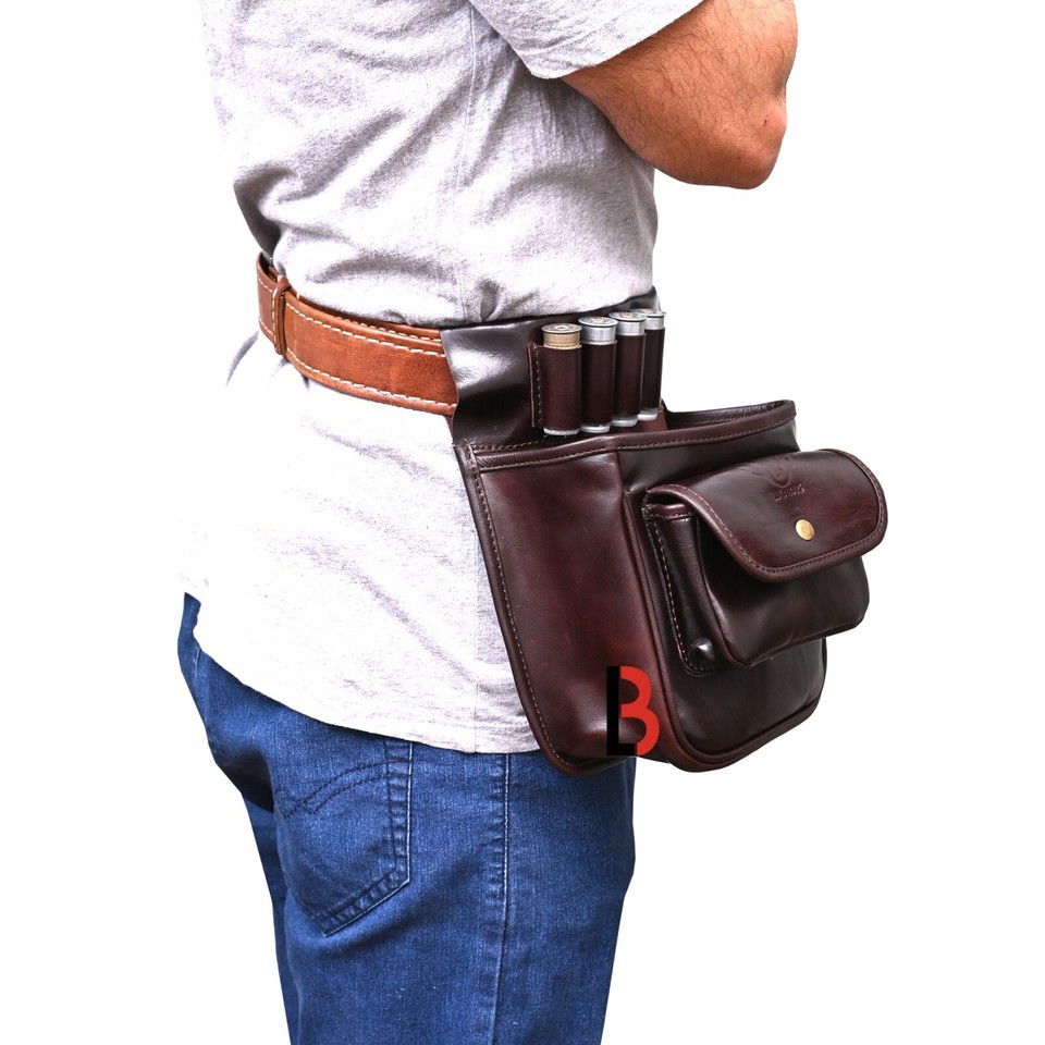 Genuine Cowhide Leather Trap Shooting Bag Ammo Storage Shell Pouch 50 ...
