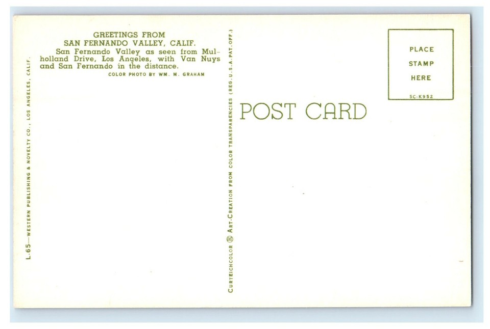 c1950s Greetings from San Francisco Valley California CA Unposted ...