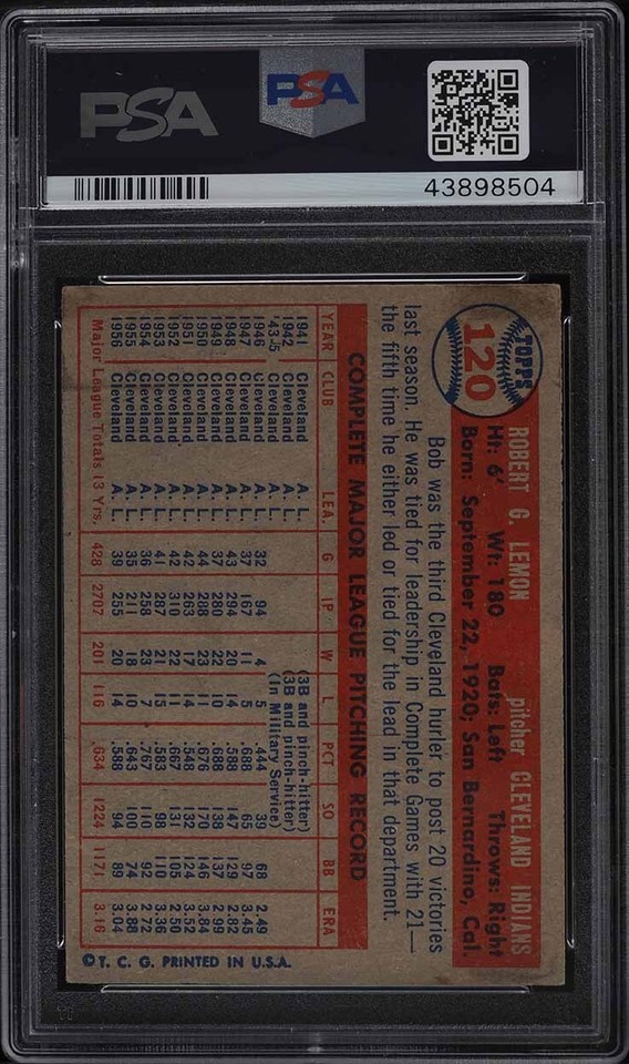 1957 Topps Baseball Bob Lemon #120 PSA A AUTO! | eBay