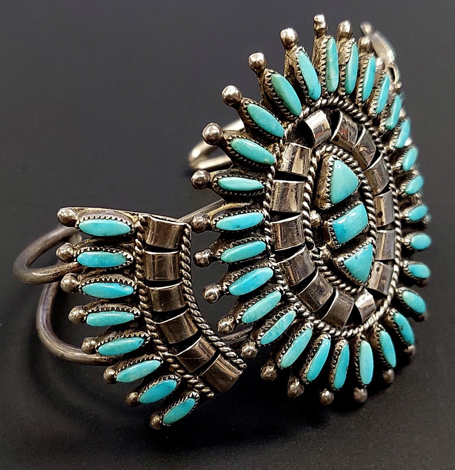 Needle Point Turquoise, Sterling Silver Cuff Bracelet by Beverly Etsate ...
