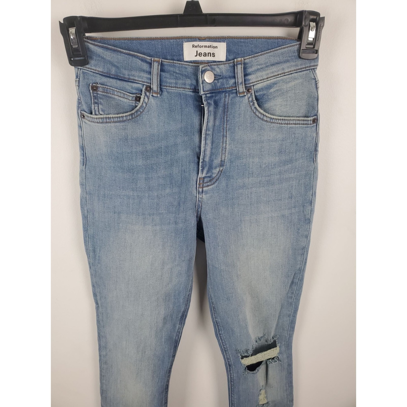 Reformation Jeans 24 Womens Cyprus Destroyed Skinny Leg High Rise Light ...