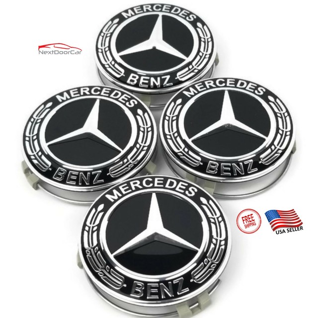 4pcs Wheel Emblem Hub Center Caps Laurel Wreath Blue 75mm For Mercedes ...