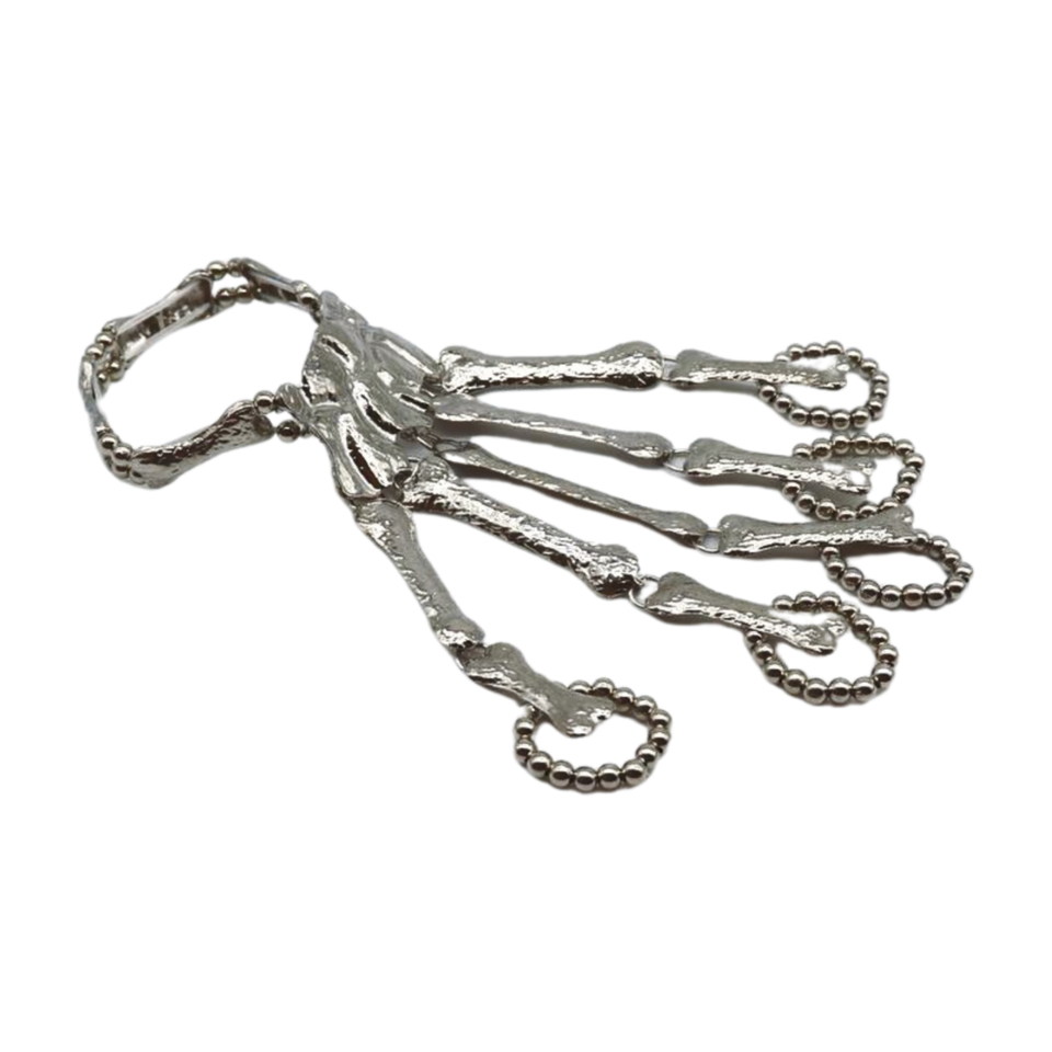 Women Silver Metal Hand Chain Bracelet 5 Long Finger Skeleton Ring Fun ...