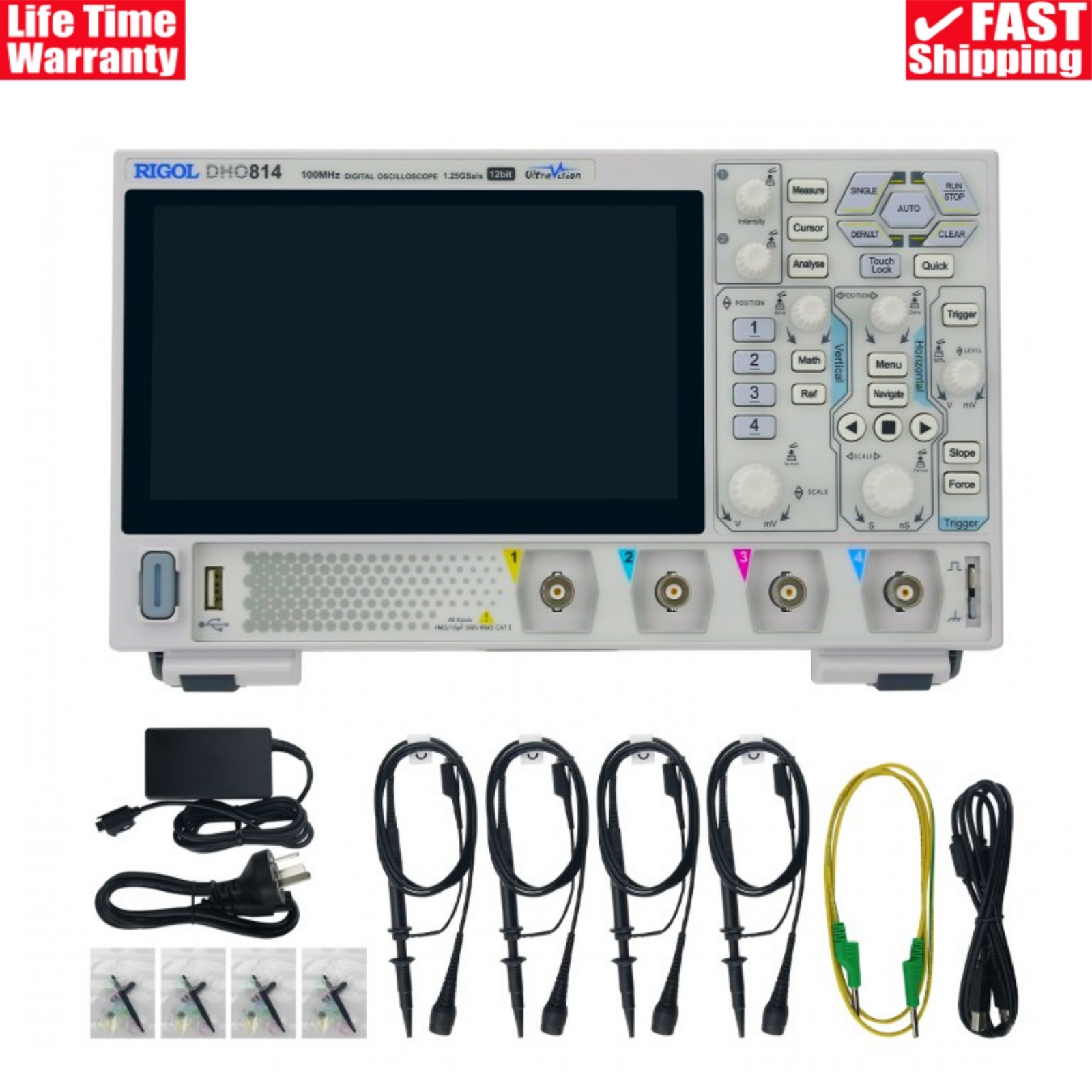 RIGOL DHO814 100MHz 4Ch 12Bit Digital Oscilloscope 7" Screen +4PCS ...