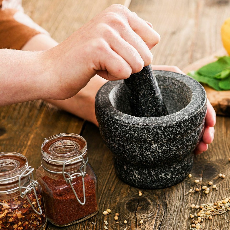NATURAL SPECKLE STONE PESTLE AND MORTAR SET HERB CRUSHER GRINDER SET ...