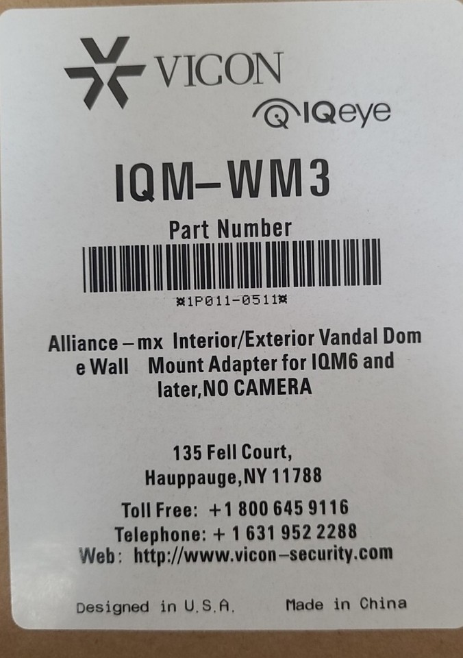 Vicon IQM-WM3 Alliance Interior/Exterior Vandal Dome Wall Mount Adapter ...
