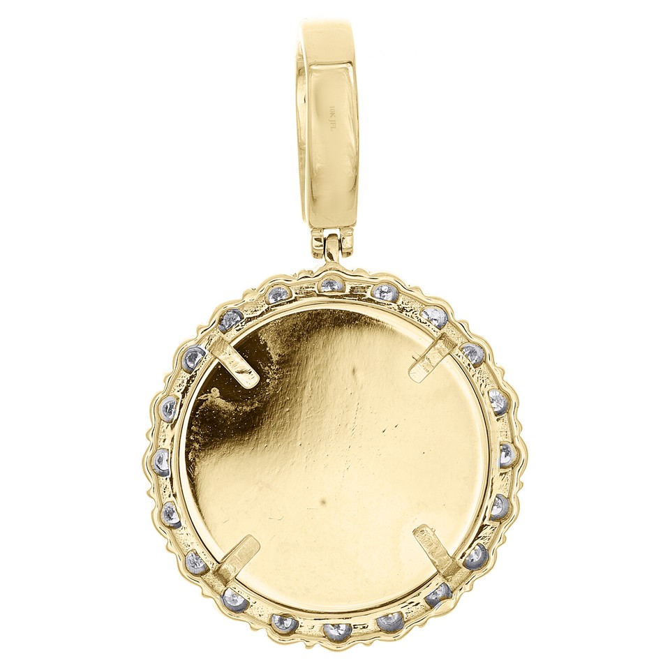 10K Yellow Gold Round Diamond Memory Picture Frame Pendant 1.40" Charm ...