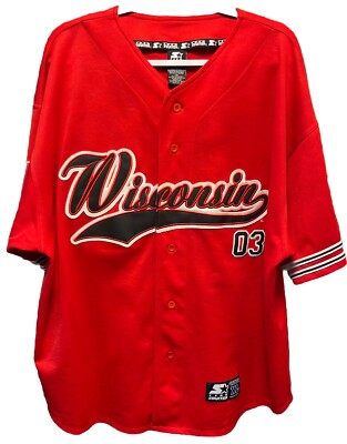 Wisconsin Badgers VTG Starter Baseball Jersey Mens XL Red #03 Button ...