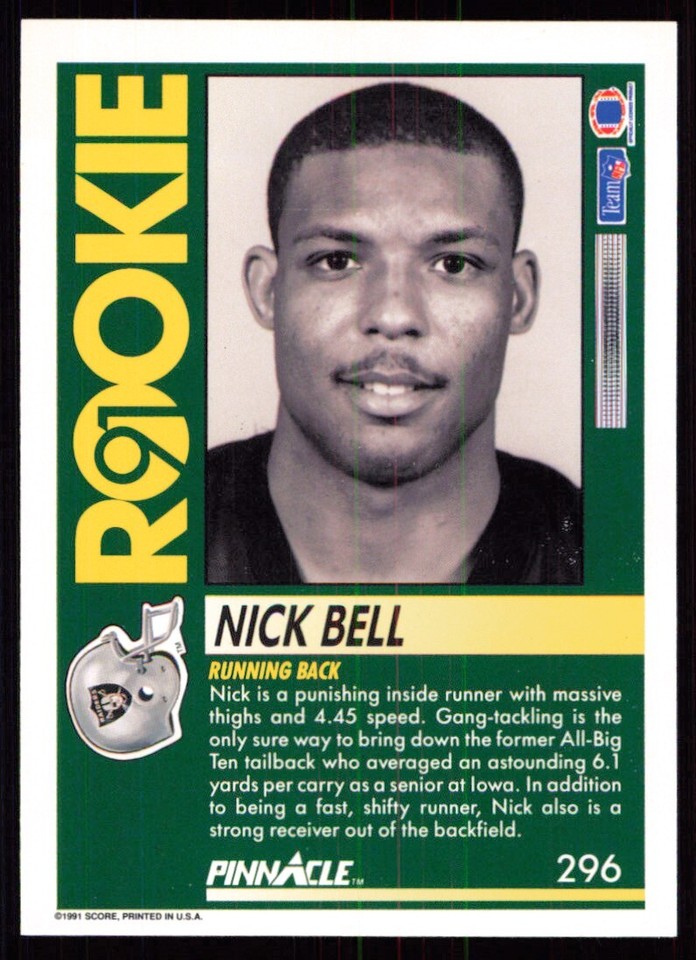 1991 Pinnacle Nick Bell Rookie Los Angeles Raiders #296 | eBay