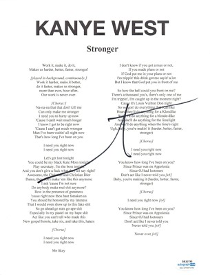 Kanye West Signed Autograph Stronger 8.5x11 Lyric Sheet Graduation Ye ...