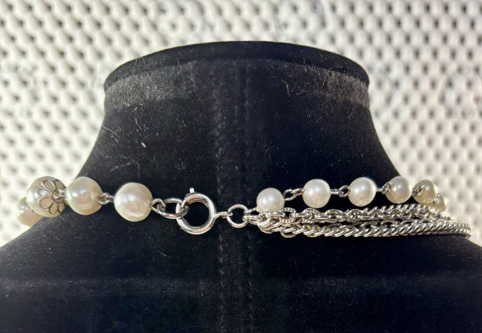 Vintage Multi Strand Faux Pearl Silver Tone Necklace & Clip Earrings | eBay