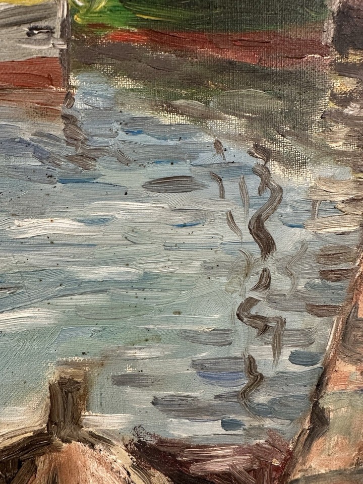 Old Oil On Canvas Signed Close To Pointillism: Boats In A Port | eBay UK