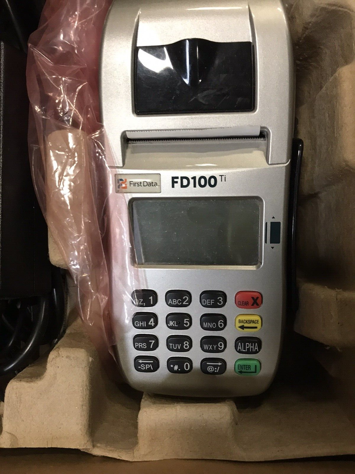 First Data FD100 Ti Merchant Terminal Card Reader Scanner w AC Adapter ...